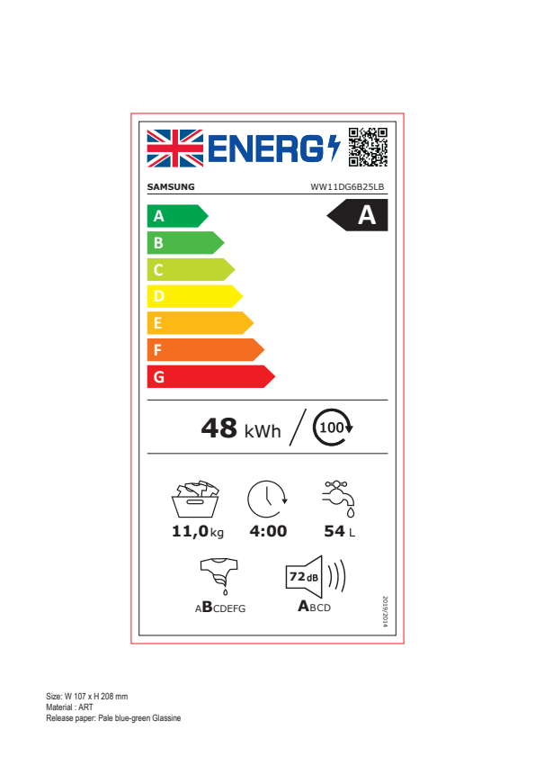 Samsung WW11DG6B25LBU1 Series 6 AI Energy Washing Machine, 11kg, 1400 ...