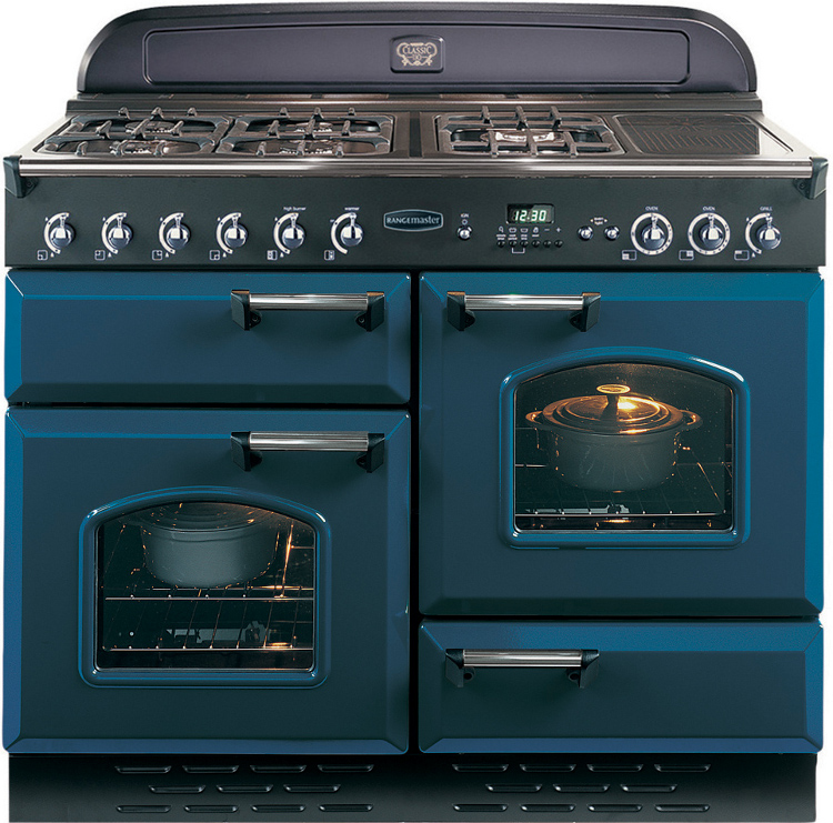 Rangemaster Classic Regal Blue with Chrome Trim 110cm LPG Range Cooker ...