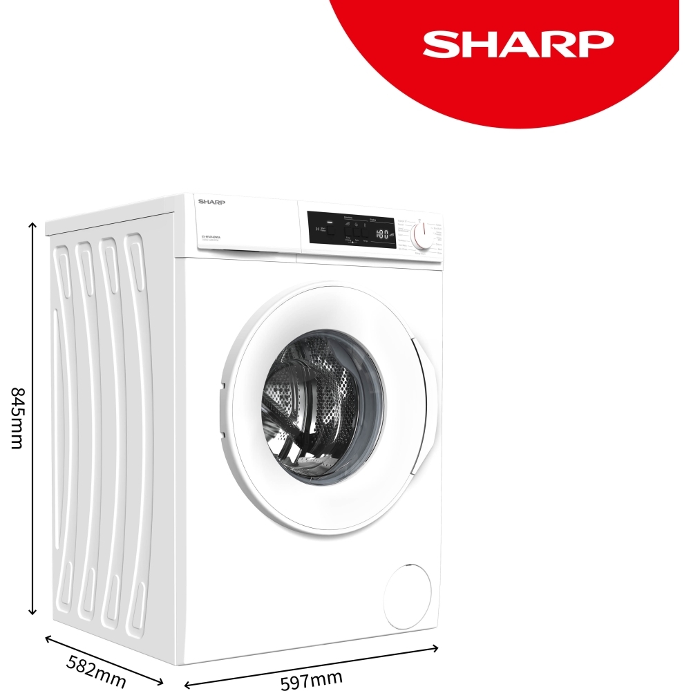 Sharp ES-NFA014BWNA-EN Washing Machine, 10kg, 1400 Spin, White, A Rated ...
