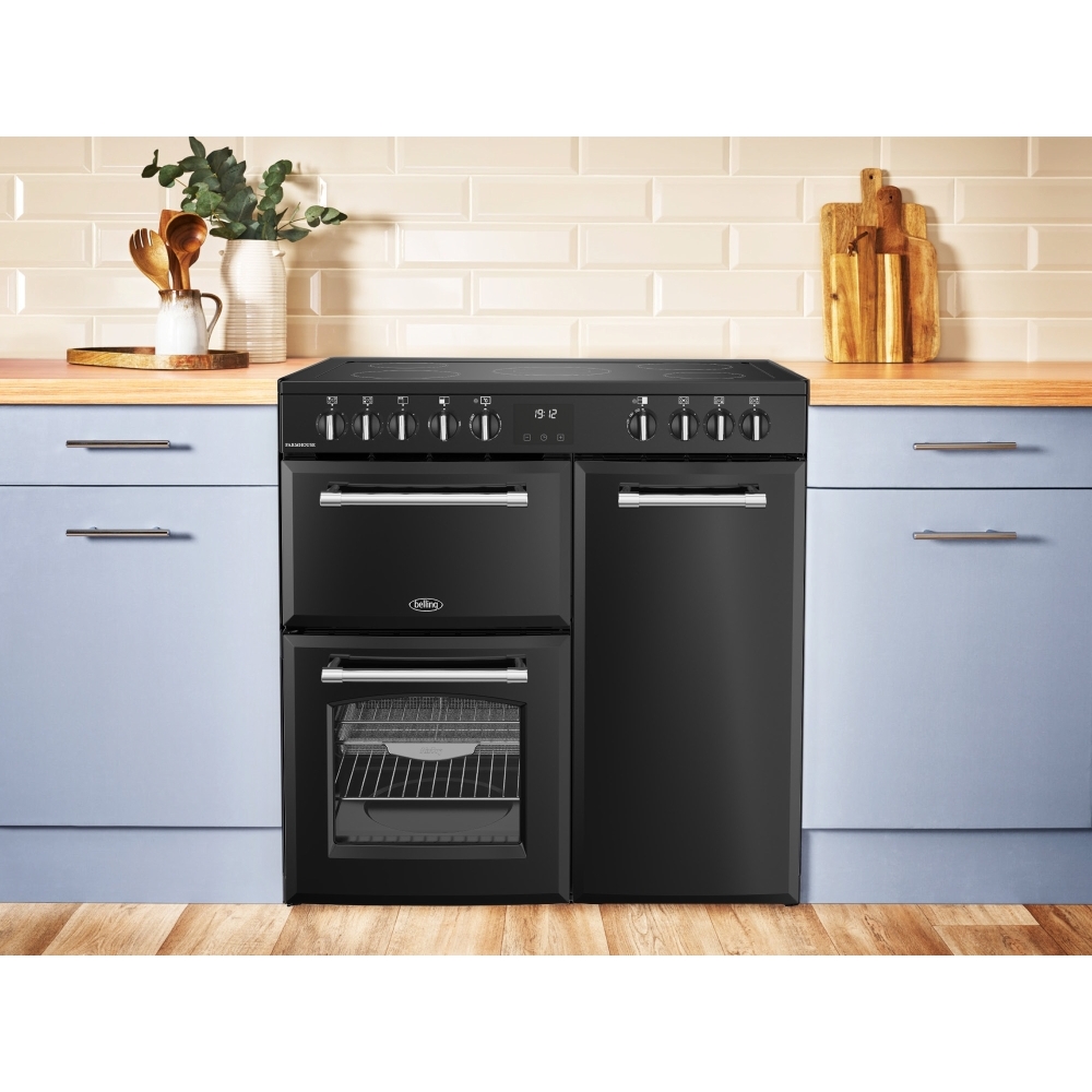 Belling RCA FARMHOUSE 90E AN 90cm Ceramic Range Cooker, Grey, A Rated ...