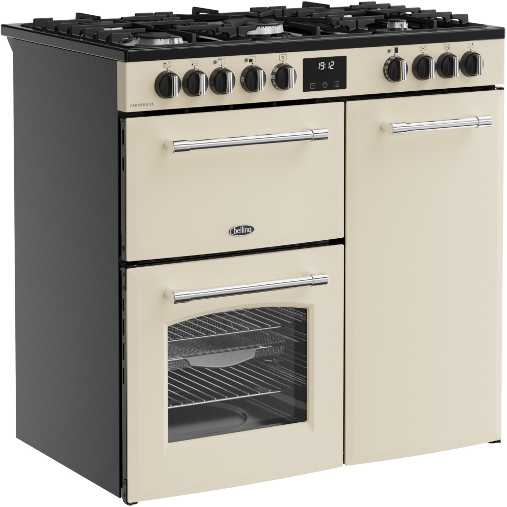 Belling Farmhouse 90DF 90cm Dual Fuel Range Cooker, Cream, A Rated ...