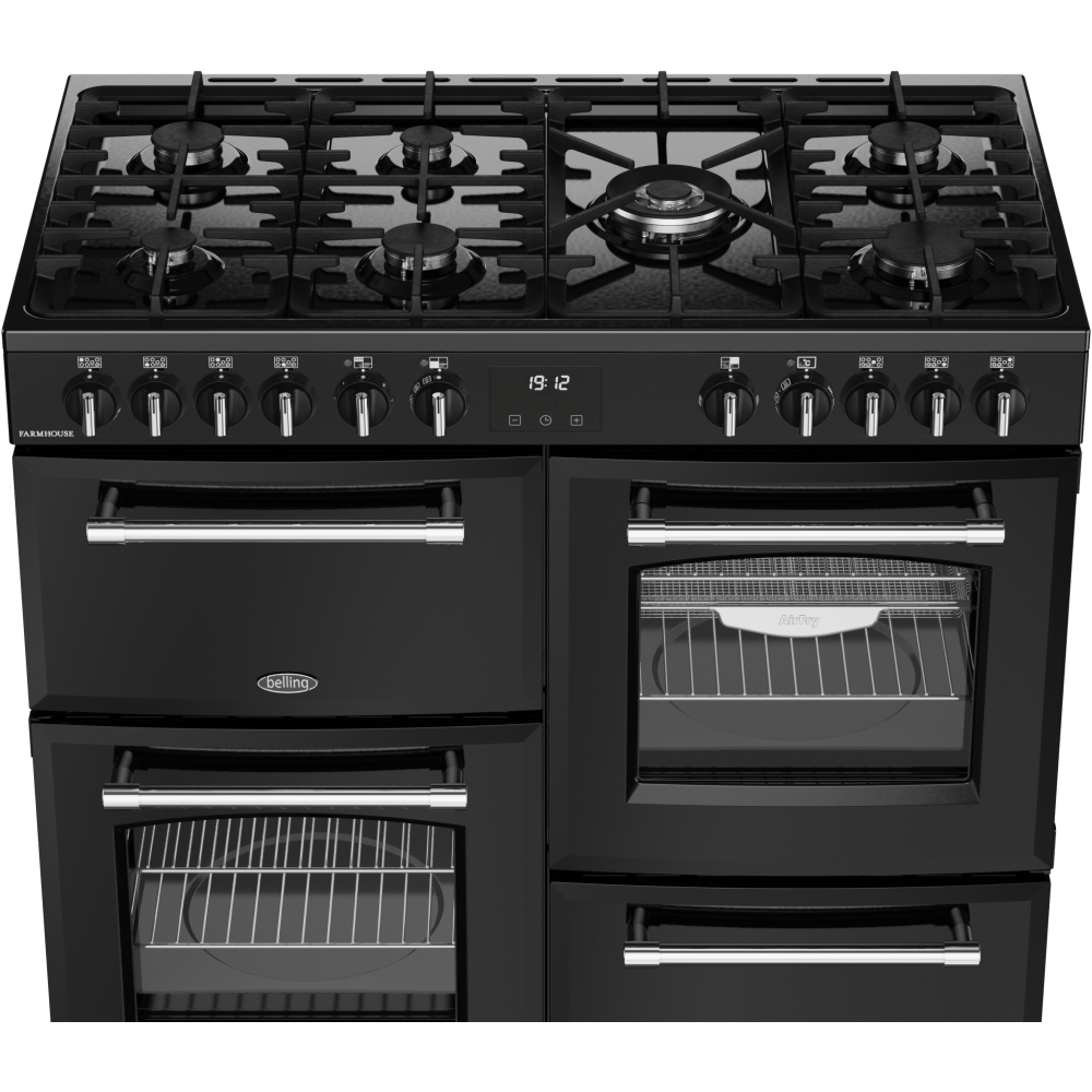 Belling Farmhouse 100DF 100cm Dual Fuel Range Cooker, Black, A Rated ...