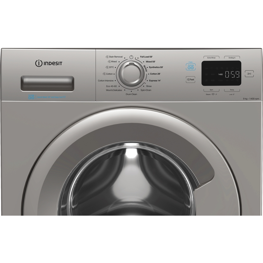 Indesit IP 946S PUSH&GO UK Washing Machine, 9kg, 1400 Spin, Silver, A ...