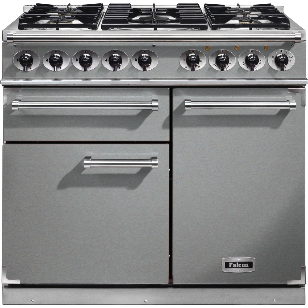 Falcon 1000 Deluxe Stainless Steel Chrome 100cm Dual Fuel Range Cooker ...