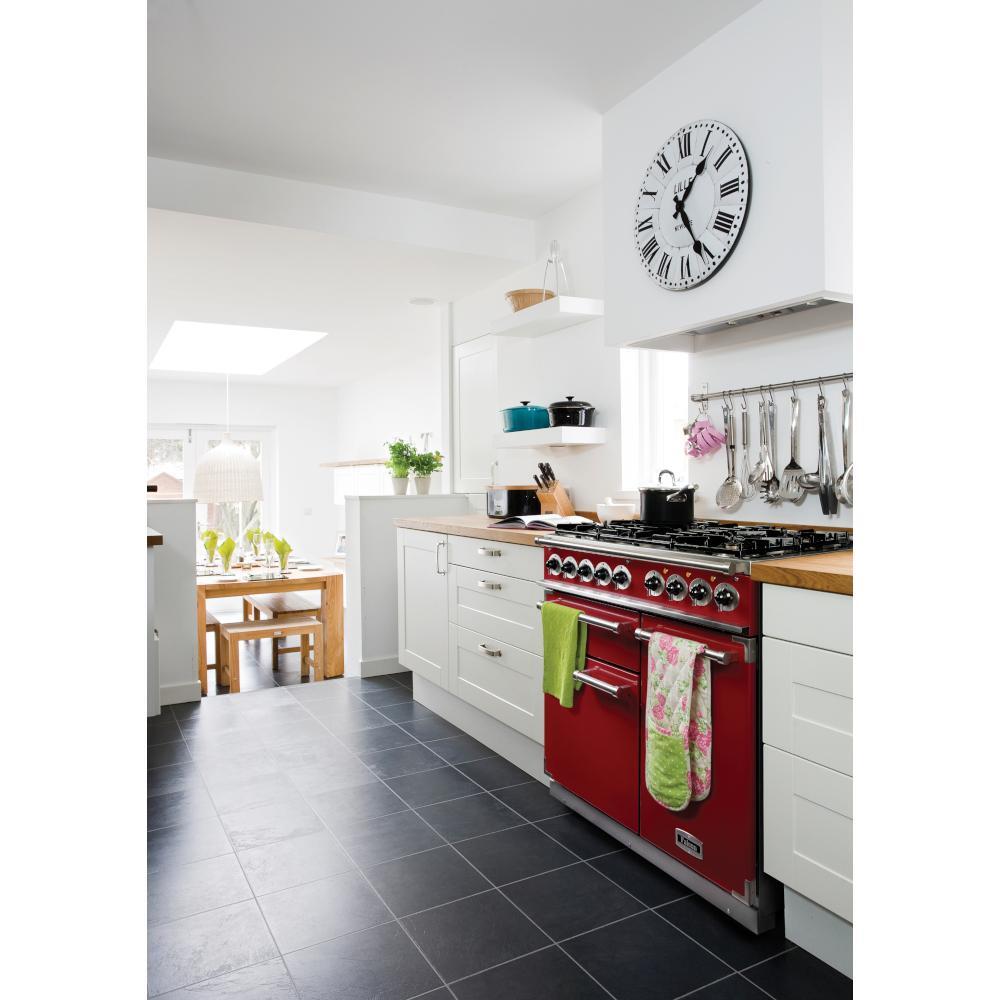 Falcon 1000 Deluxe Cherry Red Brushed Chrome 100cm Dual Fuel Range ...