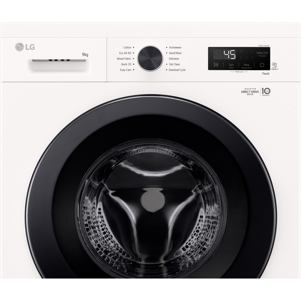 LG F4X1009NWK Washing Machine, 9kg, 1400 Spin, White, A Rated | Marks Electrical