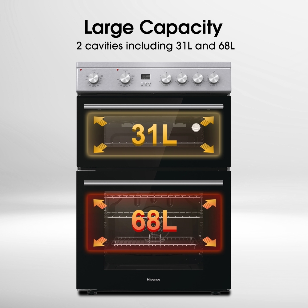 Hisense HDE3211BXUK Ceramic Electric Cooker with Double Oven, Stainless ...
