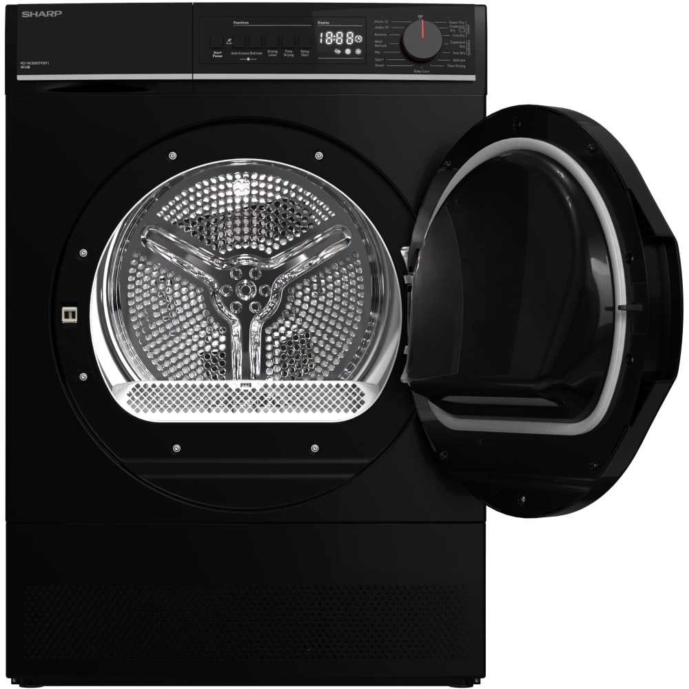 Sharp KD-NCB8S7PB91-EN Condenser Tumble Dryer, 8kg, Black, B Rated ...