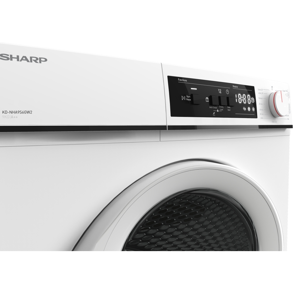 Sharp KD-NHA9S6GW2-EN Heat Pump Tumble Dryer, 9kg, White, A++ Rated | Marks Electrical