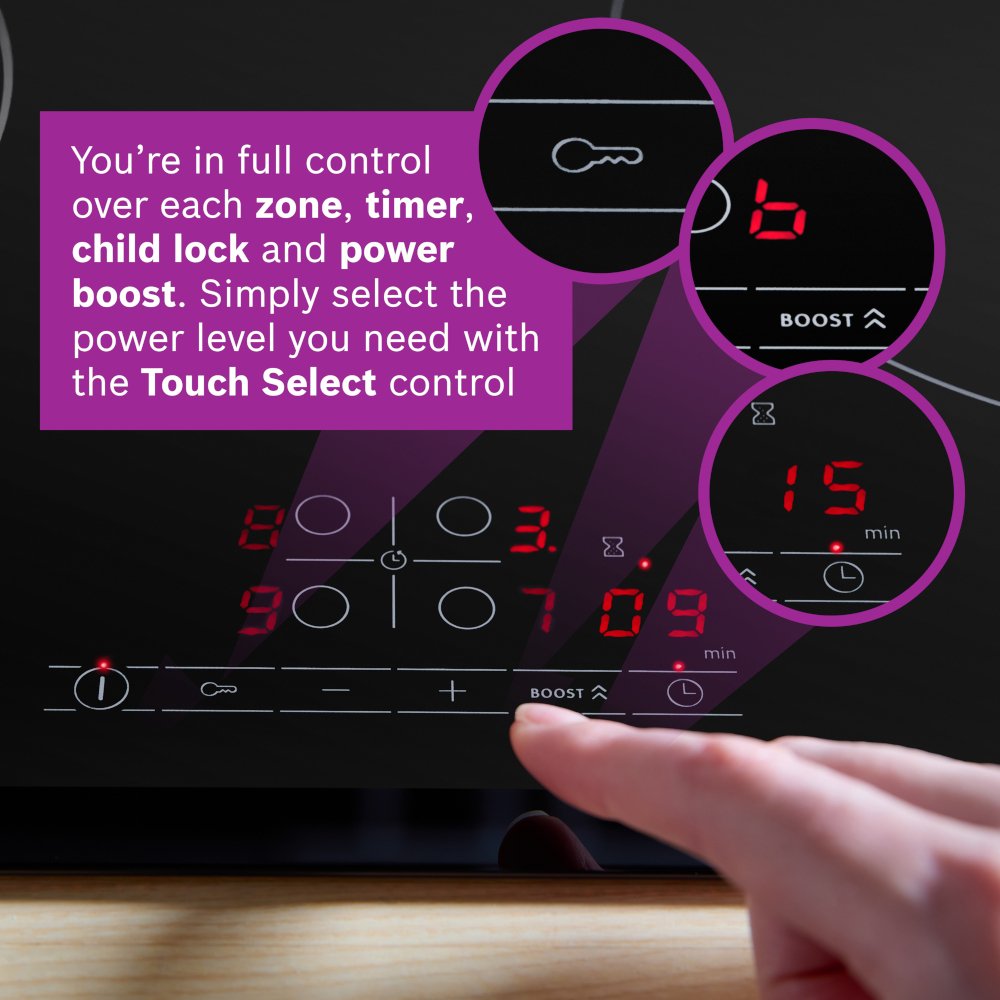 Bosch PIE631BB5E Series 4 59cm Induction Hob, Black | Marks Electrical