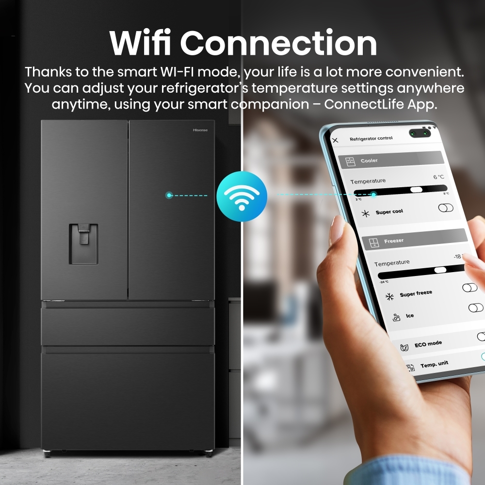 Hisense RF749N4SWFE American Fridge Freezer, Non-Plumbed, Black, E ...