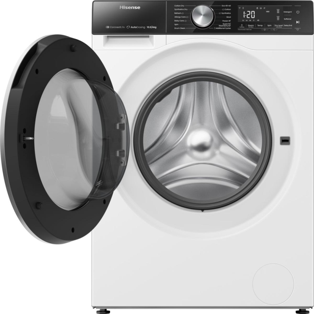 Hisense WD5S1045BW 5S Series Washer Dryer, 10kg/6kg, 1400 Spin, White, A Rated | Marks Electrical