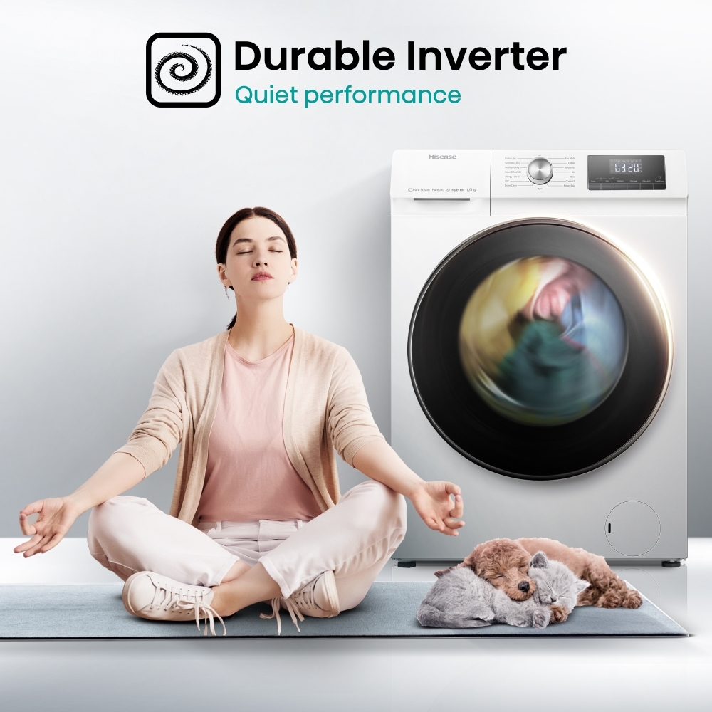 Hisense WDQA8014EVJM 3 Series Washer Dryer, 8kg/5kg, 1400 Spin, White ...