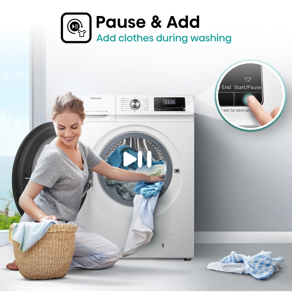 Hisense WFQA8014EVJM 3 Series Washing Machine, 8kg, 1400 Spin, White, A ...