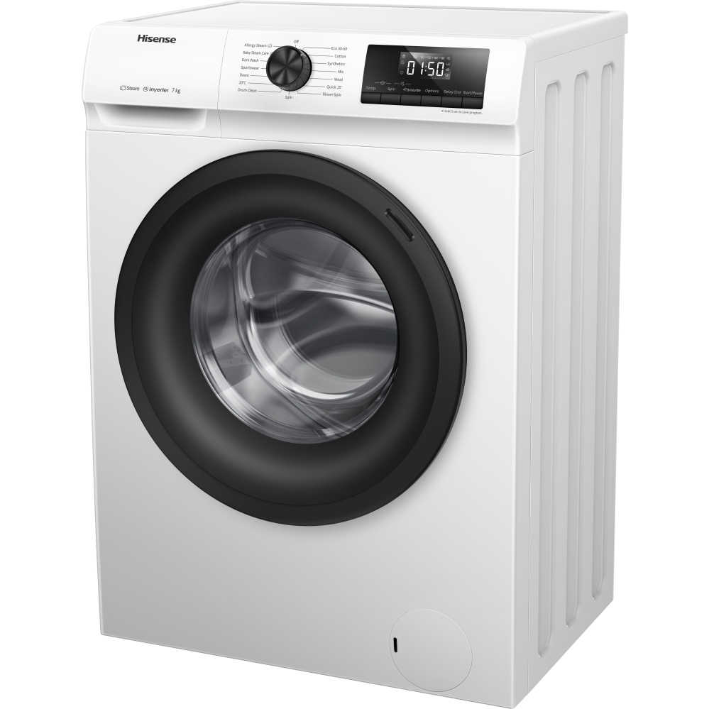 Hisense WFQP7012EVM 1 Series Washing Machine, 7kg, 1200 Spin, White, C ...