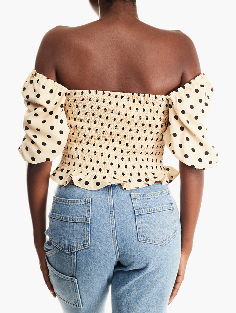 MyRunway | Shop Brave Soul Multi Polka Dot Shirred Bust Puff Sleeve Top ...