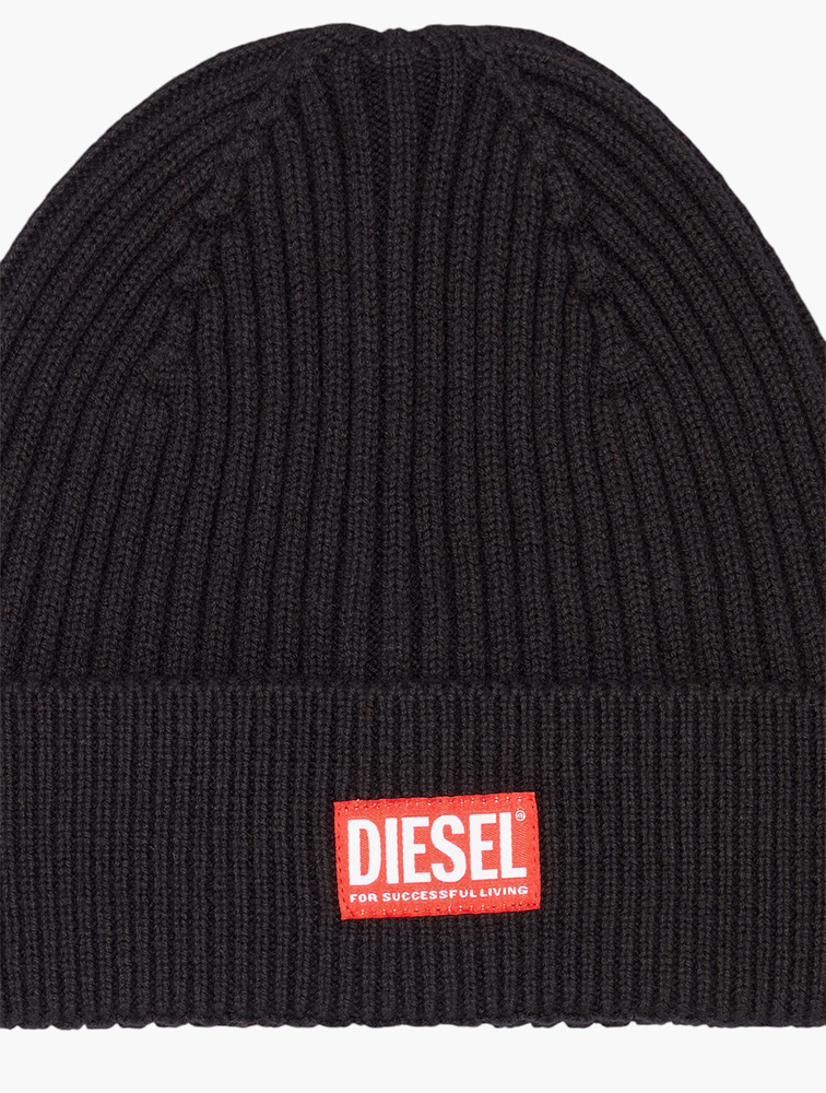MyRunway | Shop Diesel Black Coder H 2x2 Logo Patch Ribbed Beanie Cap ...