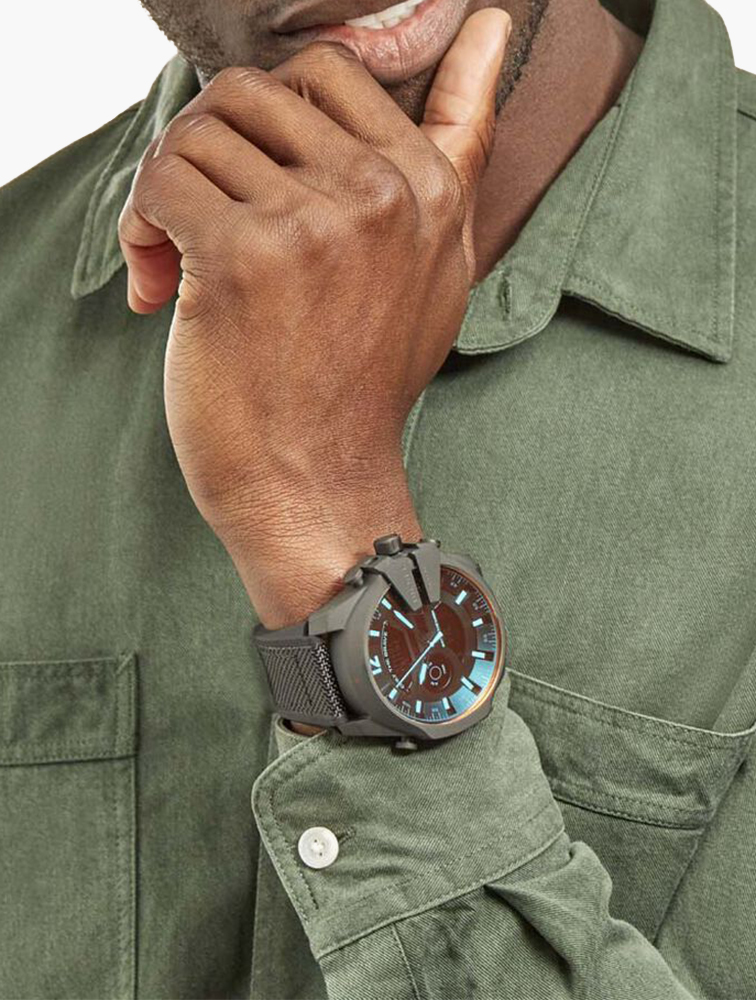 MyRunway | Shop Diesel Black Mega Chief Analog Digital Nylon & Silicone ...