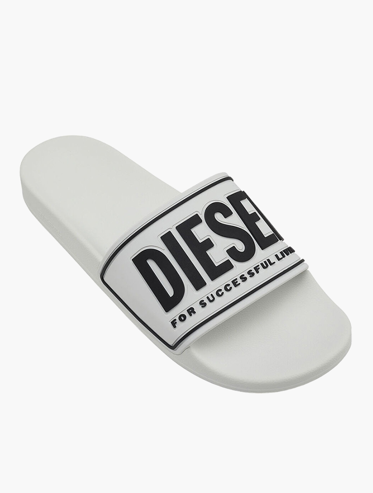 MyRunway | Shop Diesel White & Black Sa-Mayemi Cc Slides for Men from ...
