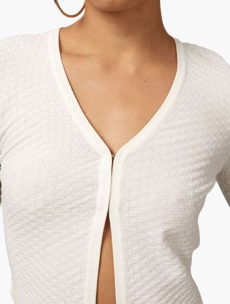 MyRunway | Shop Factorie Long Sleeve Clasp Front Knit Top - White for ...