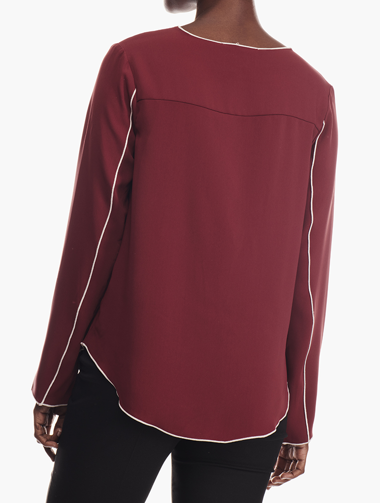 MyRunway | Shop Forever 21 Burgundy Topstitch-Trim Split-Front Top for ...