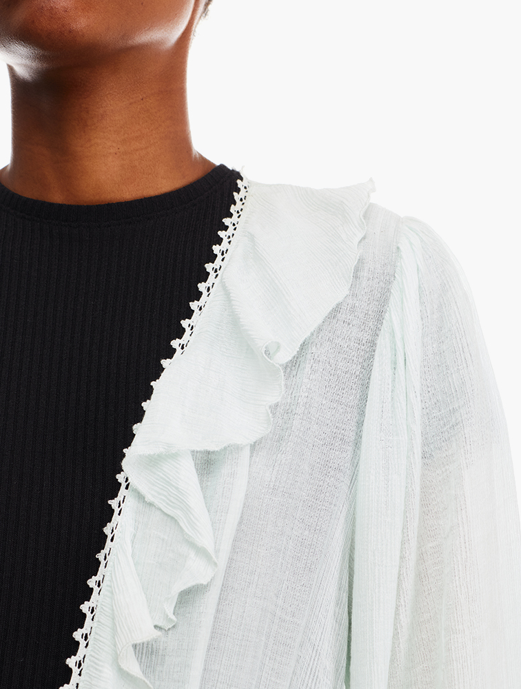 MyRunway | Shop Forever 21 Mint Ruffle-trim Duster Kimono for Women ...