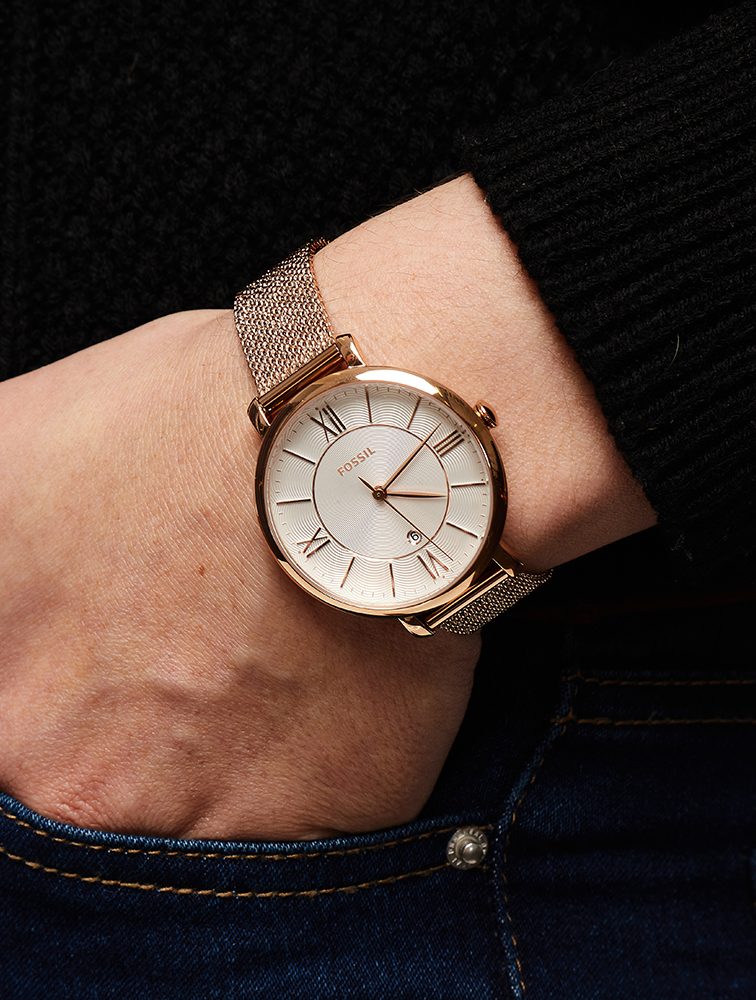 MyRunway | Shop Fossil Rose Gold Tone Mesh Jacqueline Watch for Women ...