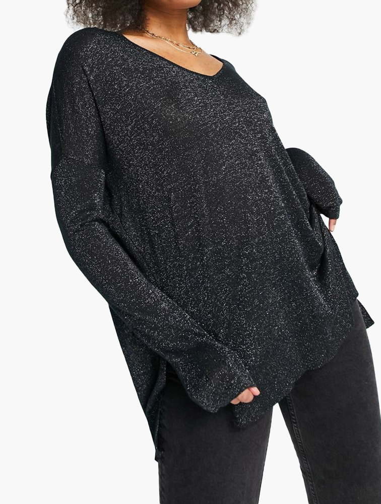 MyRunway | Shop Glamorous Black V-Neck Glitter Jumper for Women from ...