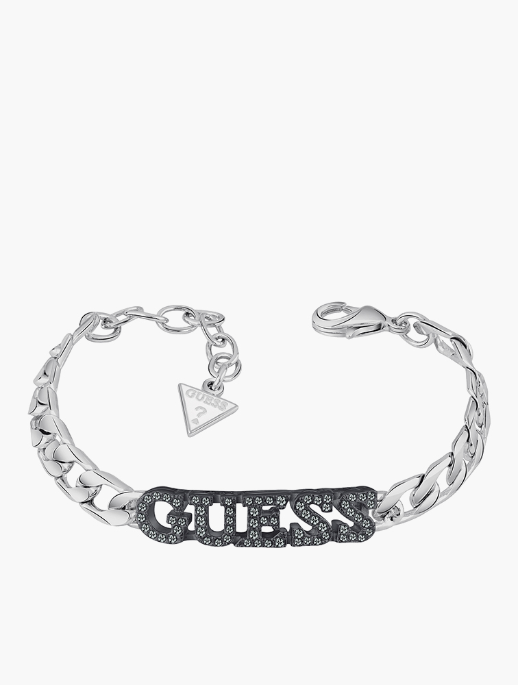 MyRunway | Shop GUESS Silver & Black G Logo Steel Chain Bracelet for ...