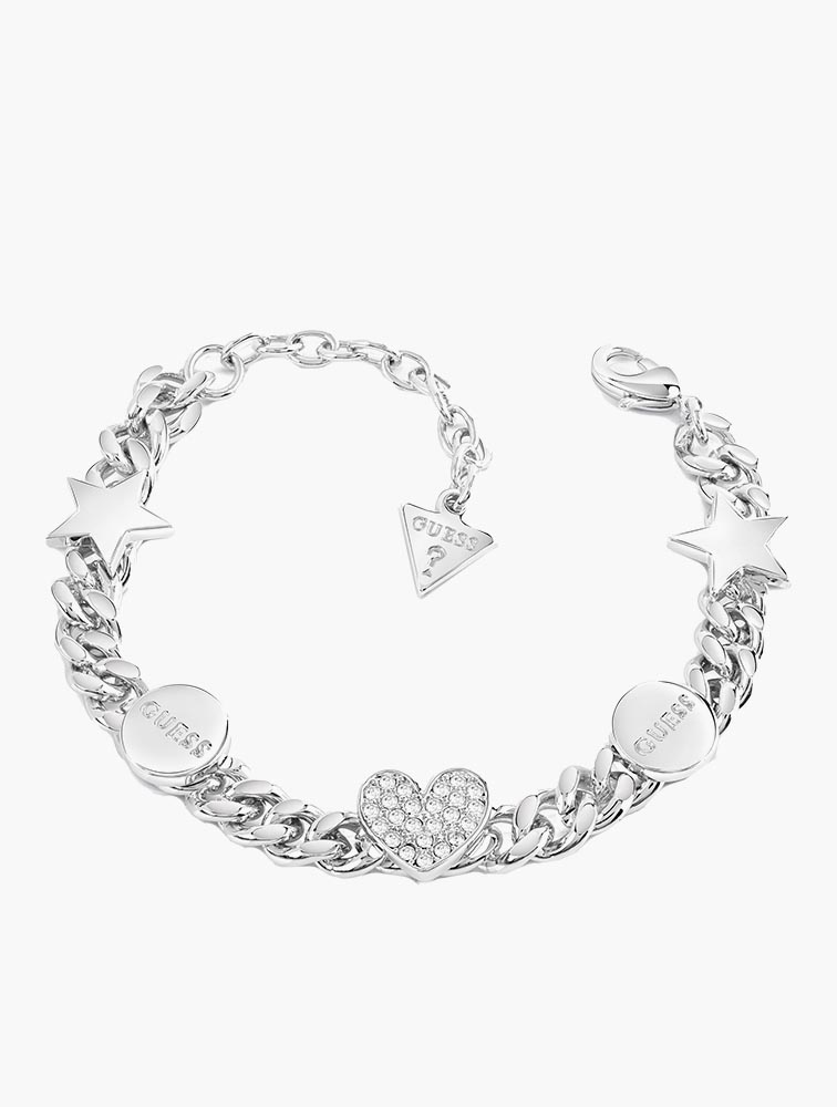 MyRunway | Shop GUESS Silver G Studded Love Chain Bracelet for Women ...