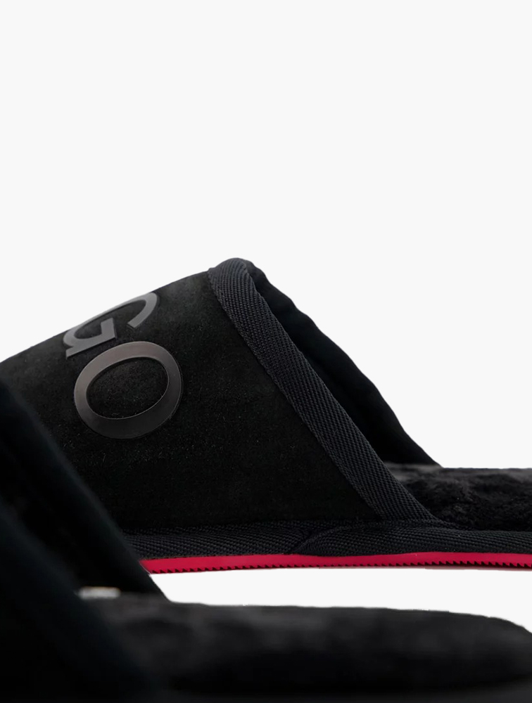 MyRunway | Shop Hugo Black Large Logo Suede Mule Slippers for Men from ...