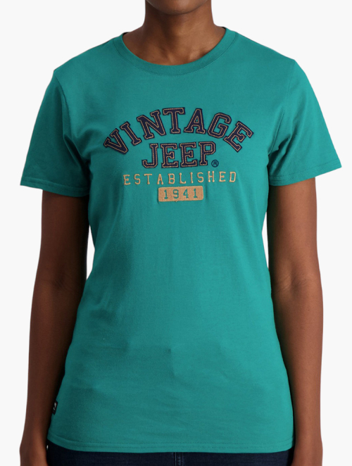 MyRunway | Shop Jeep Ivy Green Logo Applique Tee for Women from ...
