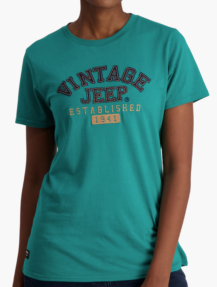 MyRunway | Shop Jeep Ivy Green Logo Applique Tee for Women from ...
