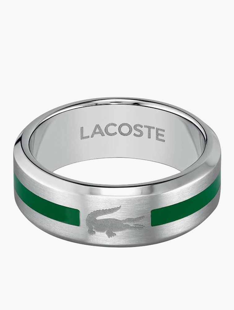 MyRunway | Shop Lacoste Silver & Green Enamel Lacoste Baseline Ring for ...