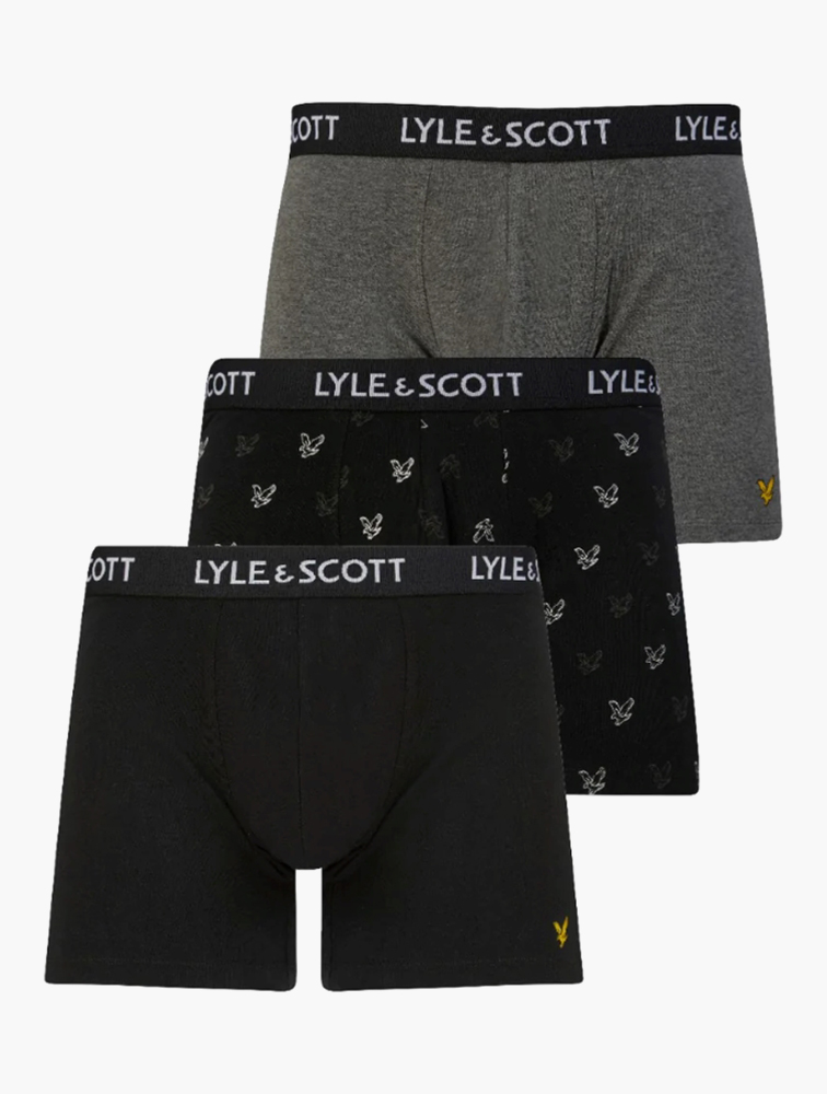 MyRunway | Shop Lyle & Scott Black & Grey Elliot Boxers 3 Pack for Men ...