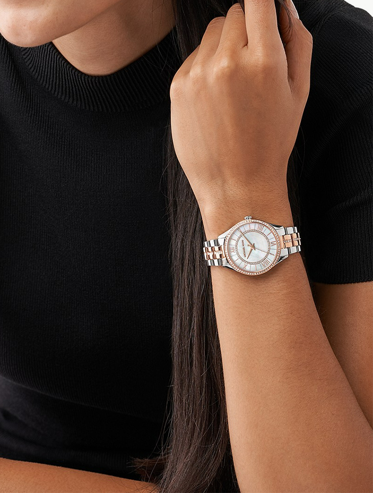 MyRunway | Shop Michael Kors Silver Two-Tone Lauryn Watch for Women ...