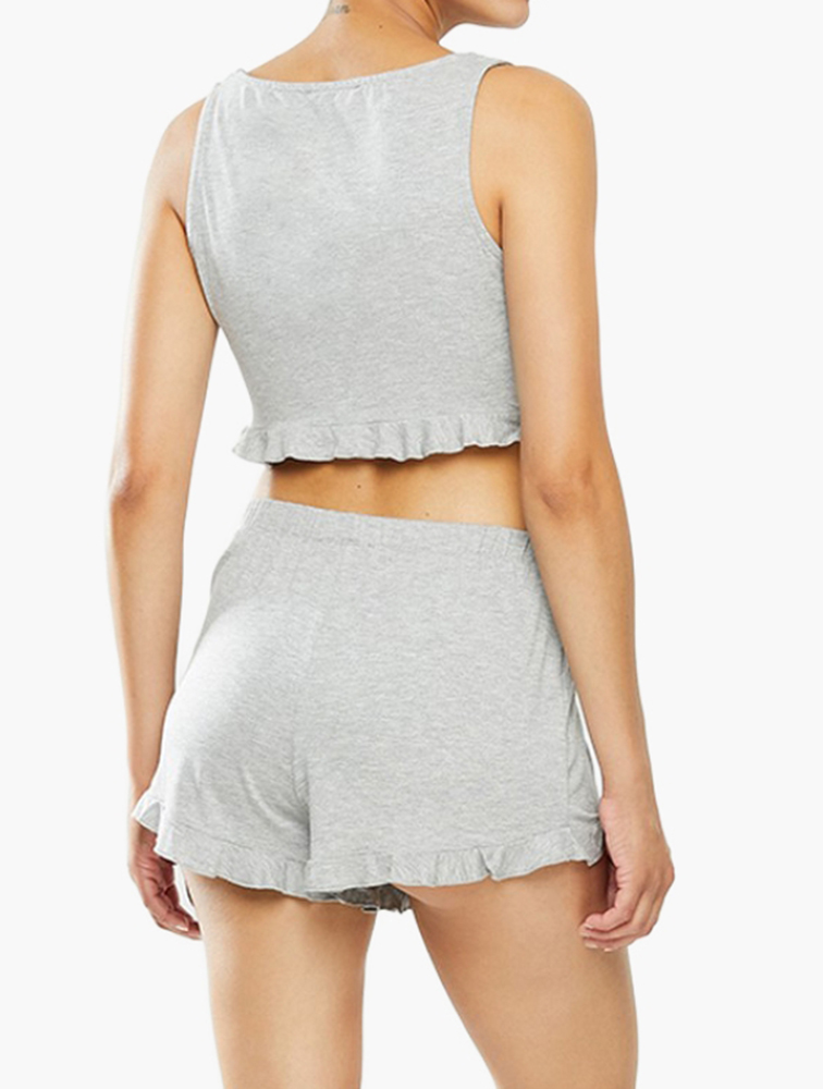 MyRunway | Shop Missguided Frill crop vest and short pyjama set -grey ...