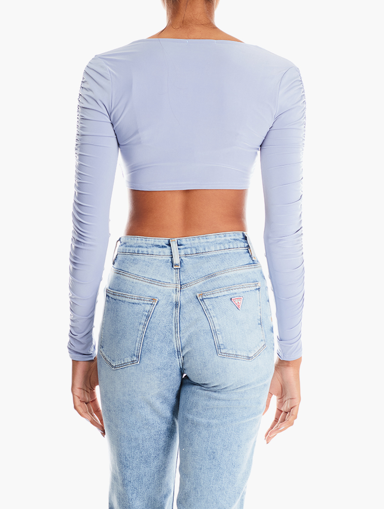 MyRunway | Shop Missguided Maternity Ruched Long Slv Crop - Blue Grey ...