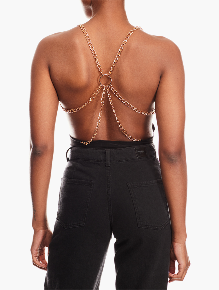 MyRunway | Shop Missguided Black V-Neck Chain Bodysuit for Women from ...
