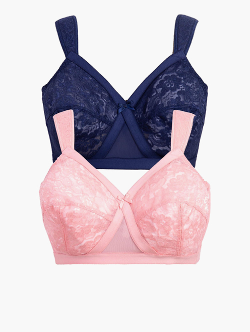 MyRunway | Shop Playtex Navy Blue & Pink Lace Bra Set for Women from ...