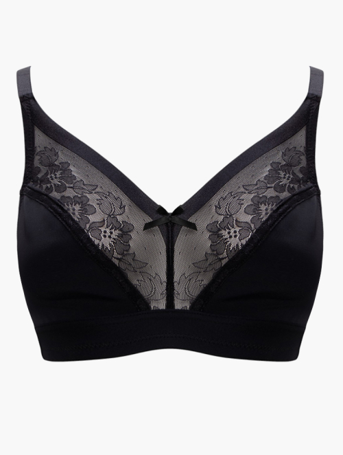 MyRunway | Shop Playtex Black Mesh Lace Panel Bra for Women from ...