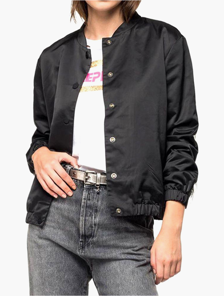 MyRunway | Shop Replay Black Replay Satin Bomber Jacket for Women from ...