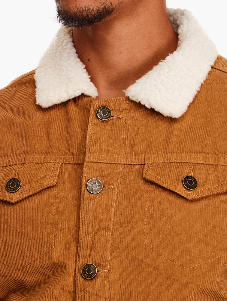 MyRunway | Shop RFO Brown Shearling Collar Button Down Jacket for Men ...