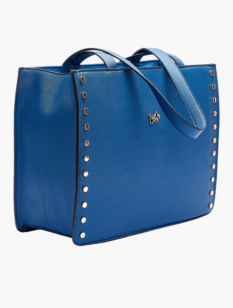 MyRunway | Shop Scotty Bags & Co. Navy Blue The Zuko Studded Tote By ...