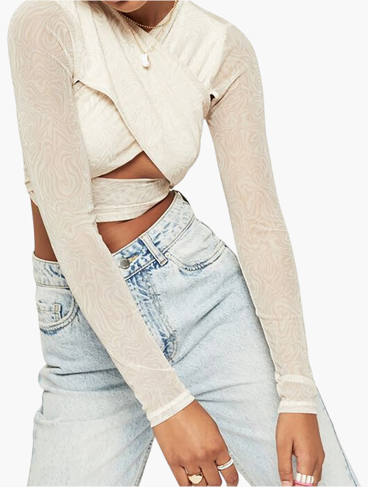 MyRunway | Shop Supre Blossom Mesh Wrap Top - Zuri Swirl Taupe for ...