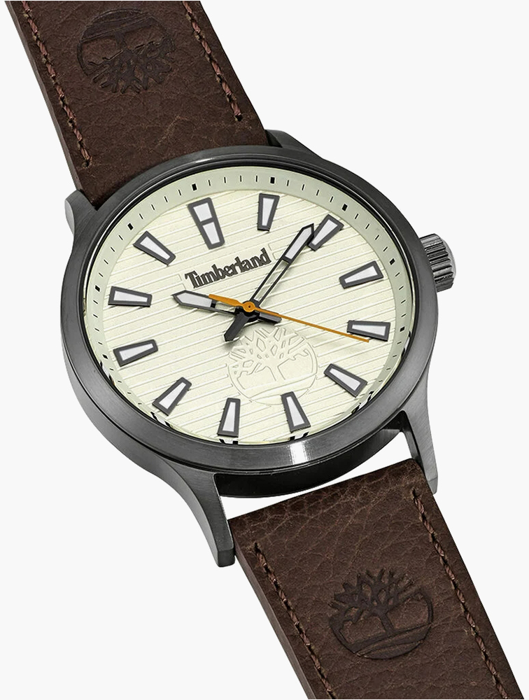 MyRunway | Shop Timberland Brown & Beige Leather Trumbull Watch for Men ...