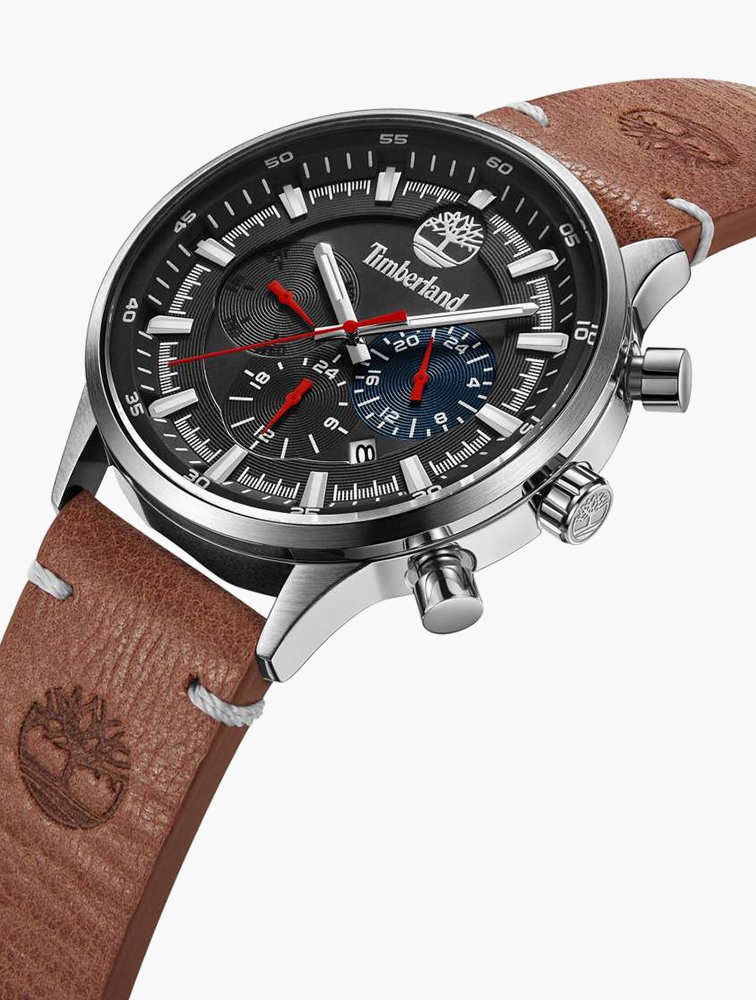 MyRunway | Shop Timberland Brown & Grey Stainless Steel Leather Strap ...