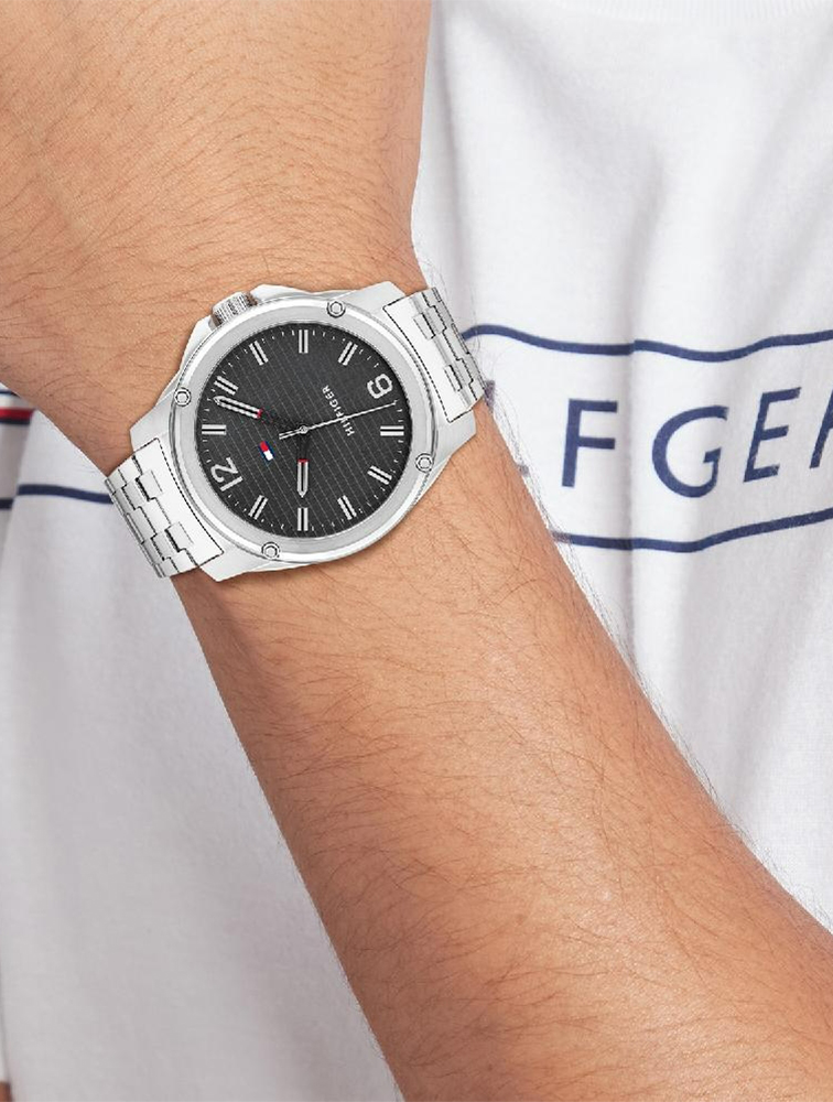 MyRunway | Shop Tommy Hilfiger Silver & Black Steel Jason Watch for Men ...
