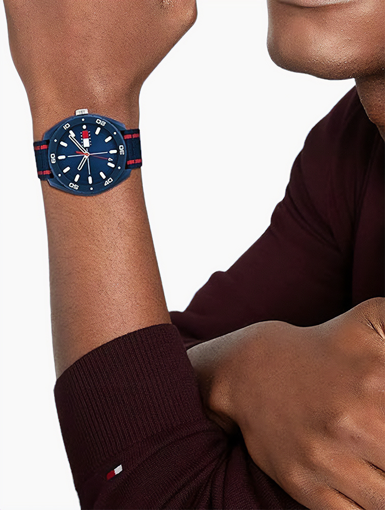 MyRunway | Shop Tommy Hilfiger Navy & Red Nylon Strap Watch for Men ...