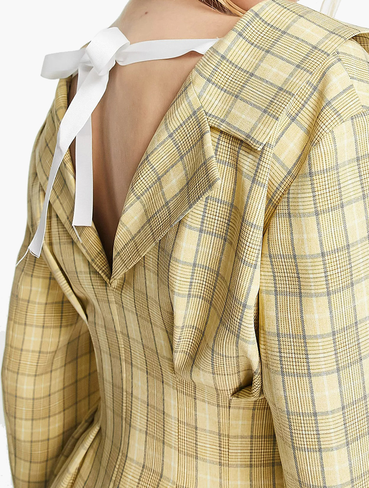 MyRunway | Shop TOPSHOP Yellow Check Off-Shoulder Blazer for Women from ...